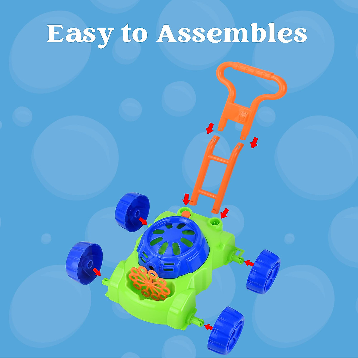 Sloosh Bubble Lawn Mower Machine for Kids，Automatic Bubble Mower with Bubble Solutions, Push Toys for Toddler, Baby Activity Walker for Outdoor, Bubble Maker for Party in Summer Birthday Gift