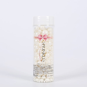 Kasvan White Pearl Sugar Sprinkles - Edible Candy Pearls 130g/4.58 Oz, Mix Size, Baking Cake Decorations, Ice Cream Toppings and Cookie Decorating, Wedding Party Chirstmas Supplies