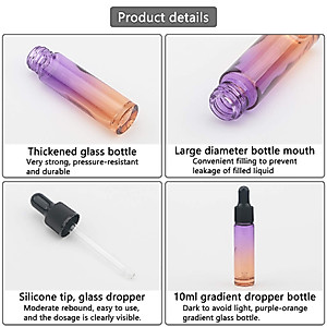 Kesell 8 Pack Dropper Bottles, 10ml Essential Oil Glass Bottles Purple Orange Gradient Color Reusable Portable Small Glass Perfume Bottles