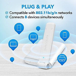 RANGEXTD USB WiFi Extender Antenna - USB WiFi Adapter for Desktop PC and Laptop | 300 Mbps USB WiFi Range Extender | 2.4GHz Dual-Antenna WiFi USB Stick | USB WiFi Antenna Extends WiFi to 1000 Sq. Ft