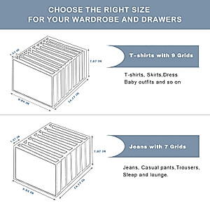 WENSEFTY Wardrobe Clothes Organizer, Clothes Organizer for Folded Clothes 7/9 Grids Dividers Closet Drawer Organizers for Jeans Pants, T-shirt, Dress