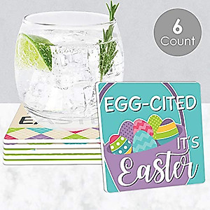 Big Dot of Happiness Hippity Hoppity - Funny Easter Bunny Party Decorations - Drink Coasters - Set of 6