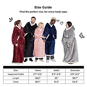 BEDSURE Ovesized Wearable Blanket Hoodie, Long Sherpa Fleece Blanket Sweatshirt as Gifts for Men, with Warm Big Hood for Christmas, Side Split and Belt, Grey, Standard