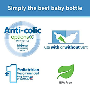 Dr. Brown’s Natural Flow® Anti-Colic Options+™ Narrow Baby Bottle 8 oz/250 mL, with Level 1 Slow Flow Nipple, 1 Pack, 0m+