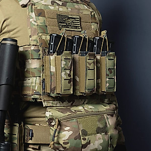 IDOGEAR Triple Mag Pouches Kangaroo Magazine Pouch for 9mm Pistol Magazines and 5.56mm Rifle Magazines Universal MOLLE Tactical Pouches Elastic Adjustable (camo)