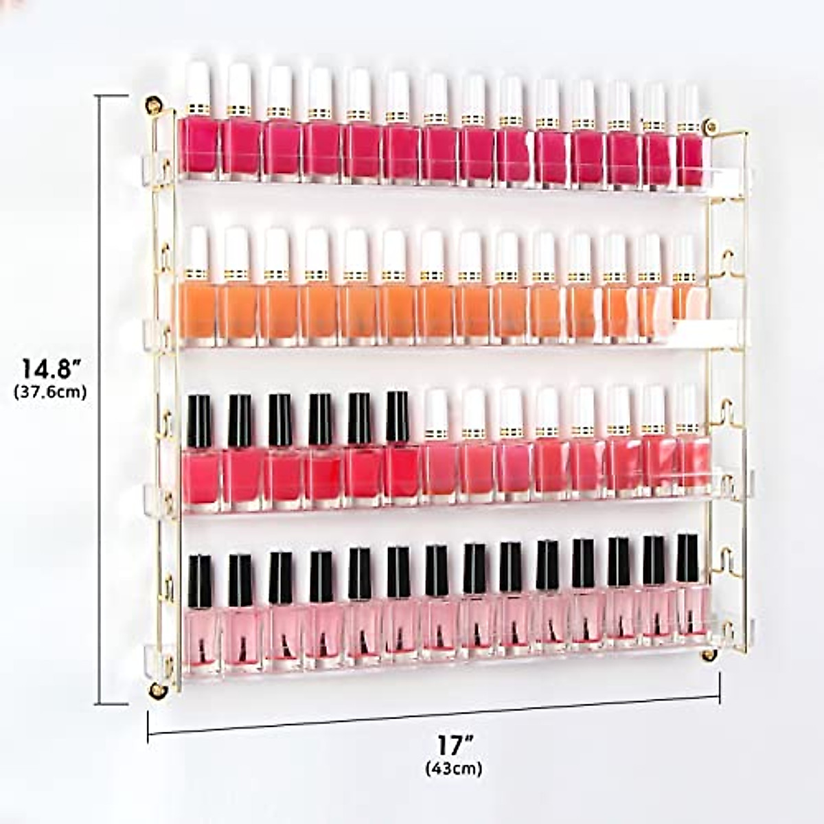J JACKCUBE DESIGN 4 Tier Gold Nail Polish Organizer Ledge Shelf Rack, Wall Mounted Floating Storage Display Shelves for 56 Bottles Organizer Nail Polish Makeup Essential Oil Stand- MK488B