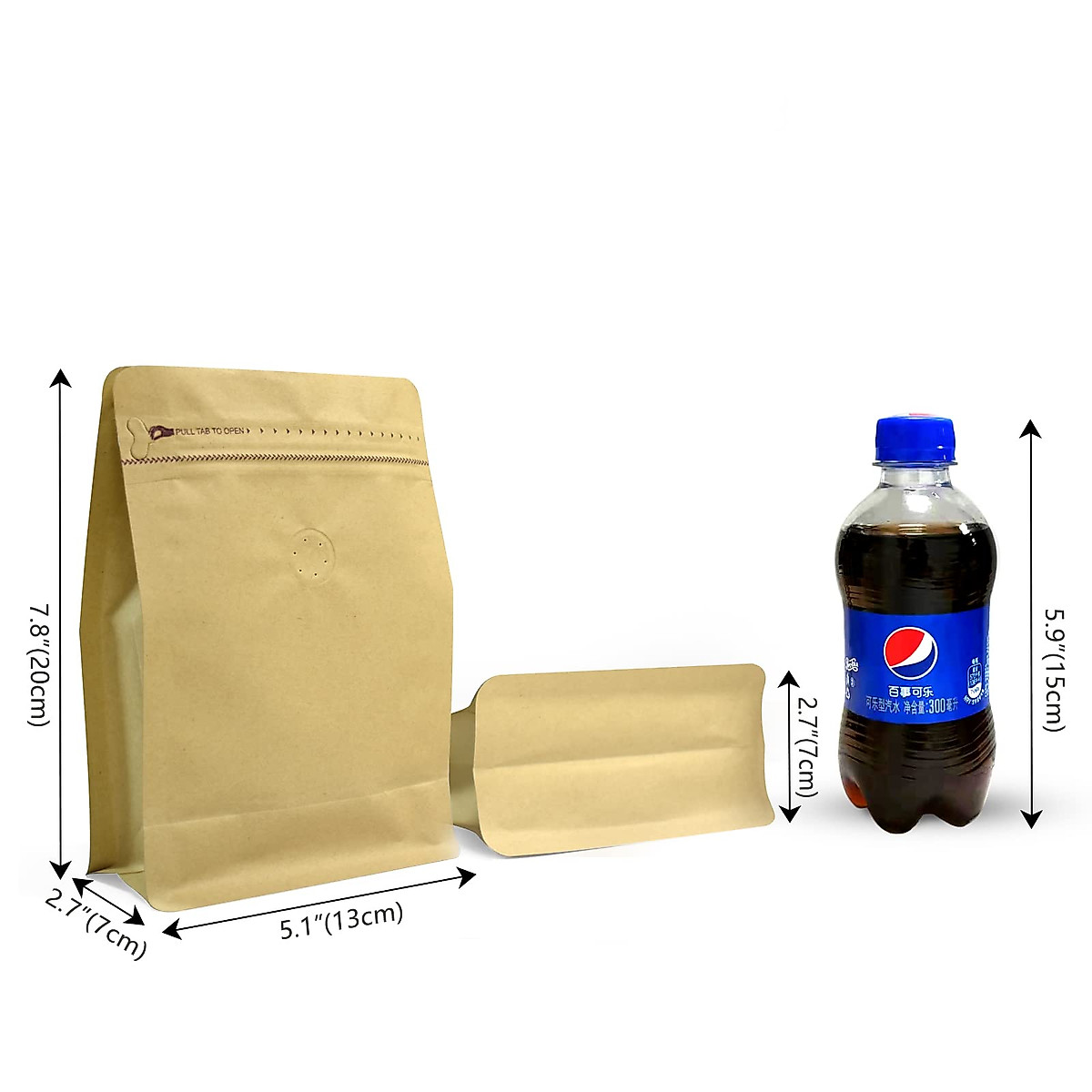 Stand Up Coffee Bags, Natural Kraft Paper Heat Sealed Flat Bottom Coffee Pouches with Degassing Valve and Reusable Side Zipper(50 Pcs, 8 oz, 0.5 LB)