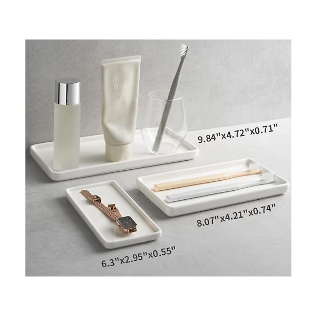 Gurygo 6" Bathroom Tray for Counter, Ceramic Vanity Tray for Bathroom, Small Rectangle Ceramic Sink Tray, Kitchen Soap Tray, Ceramic Tray for Kitchen Counter, White