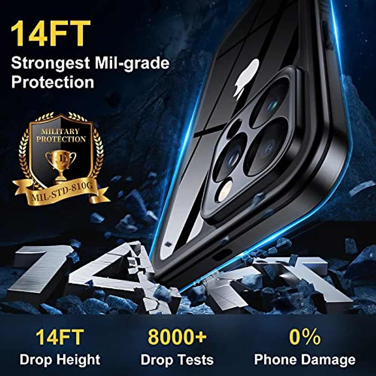 Humixx for iPhone 14 Pro Case Waterproof, Built-in 9H Lens & Screen Protector [IP68 Underwater][14FT Military Protection][360 Full-Body Shockproof][Dustproof] Case for iPhone 14 Pro 6.1'' -Black