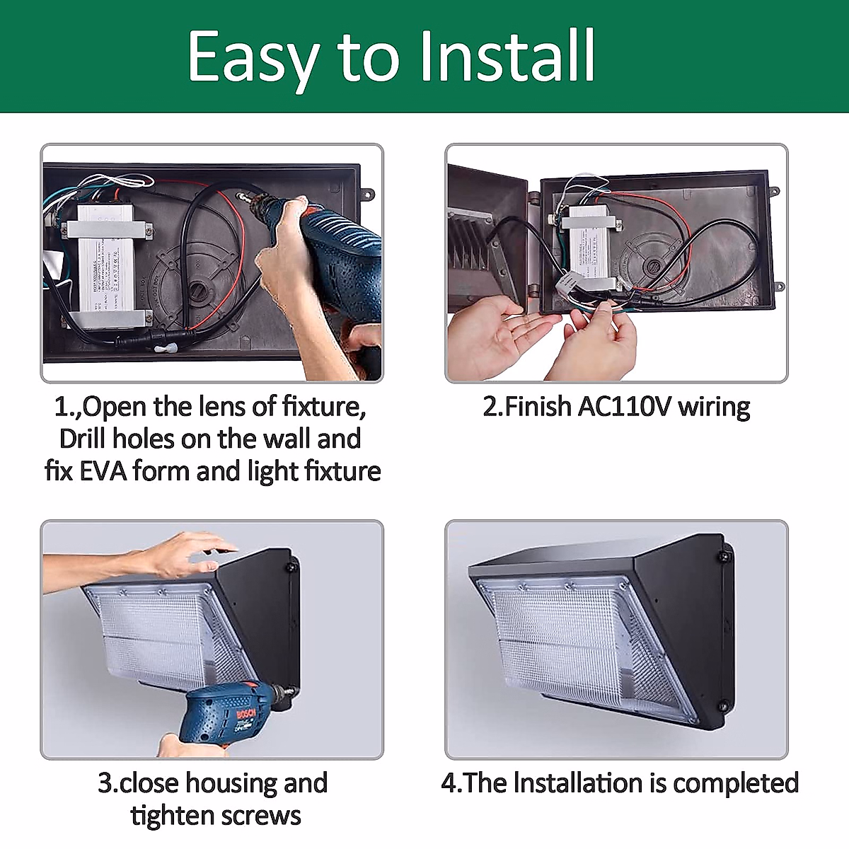 LED Wall Pack Light with Dusk to Dawn Photocell,150W 19500LM 5000K Daylight ,AC100-277V Input,900W HPS/HID Equivalent, Waterproof Commercial Security Lighting for Warehouses, Garage,ETL Listed