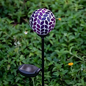 VCUTEKA Solar Path Lights Outdoor Decorative - Mosaic Solar Garden Stakes Light Waterproof LED Light for Landscape Lawn Patio Yard Driveway Decoration, Purple, 1 Pack