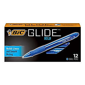 BIC Atlantis Velocity Bold Retractable Ball Pen, Bold Point (1.6mm), Blue, 12-Count, Rubber Grip for Comfortable Writing