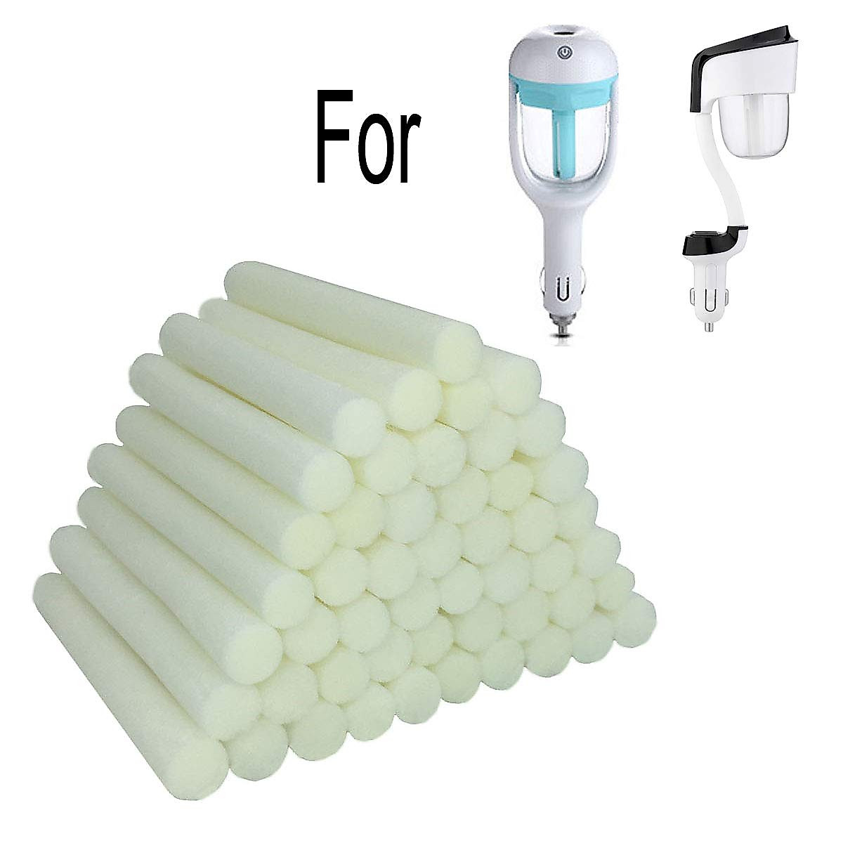 BINHAI 50-Pack Car Diffuser Sponges Refill Sticks Filter Wick Replacements, Absorbent Sponge Sticks, 2.75 X 0.31 Inch for Car Humidifier Diffuser and Mini Humidifier Ultrasonic Aroma Diffuser