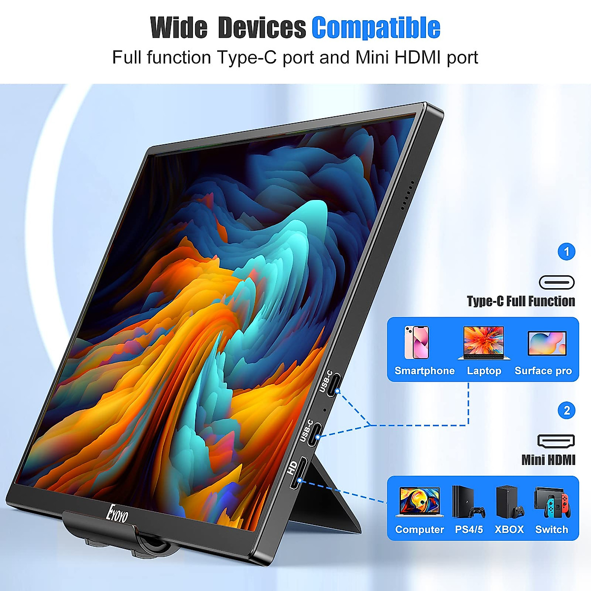 Eyoyo Portable Monitor for Laptop 10 Inch Small Monitor 1920x1280 USB C Computer Display Travel Monitor with HDMI, External Monitor for PC Phone Xbox Switch PS4 178° IPS Screen Plug & Play