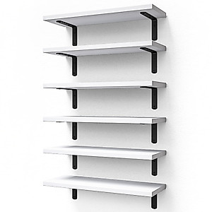 WOPITUES Floating Shelves Set of 6, Wood Floating Wall Shelves for Wall Decor, Bathroom Shelves, Book Shelves for Living Room-Modern White