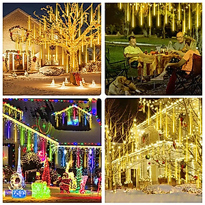 LED Rain Light 30cm 10 Tubes 300 LED High Brightness Outdoor Christmas Lights Cascading Icicle String Light for Indoor Outdoor Wedding Garden Tree Home Decor, Green