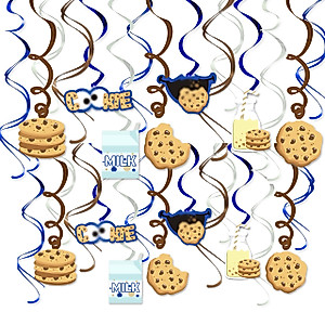 Cookies Milk Birthday Decorations Hanging Swirls, Cookie Happy Birthday Monsters Party Supplies Baby Shower for Kids (24 CT)