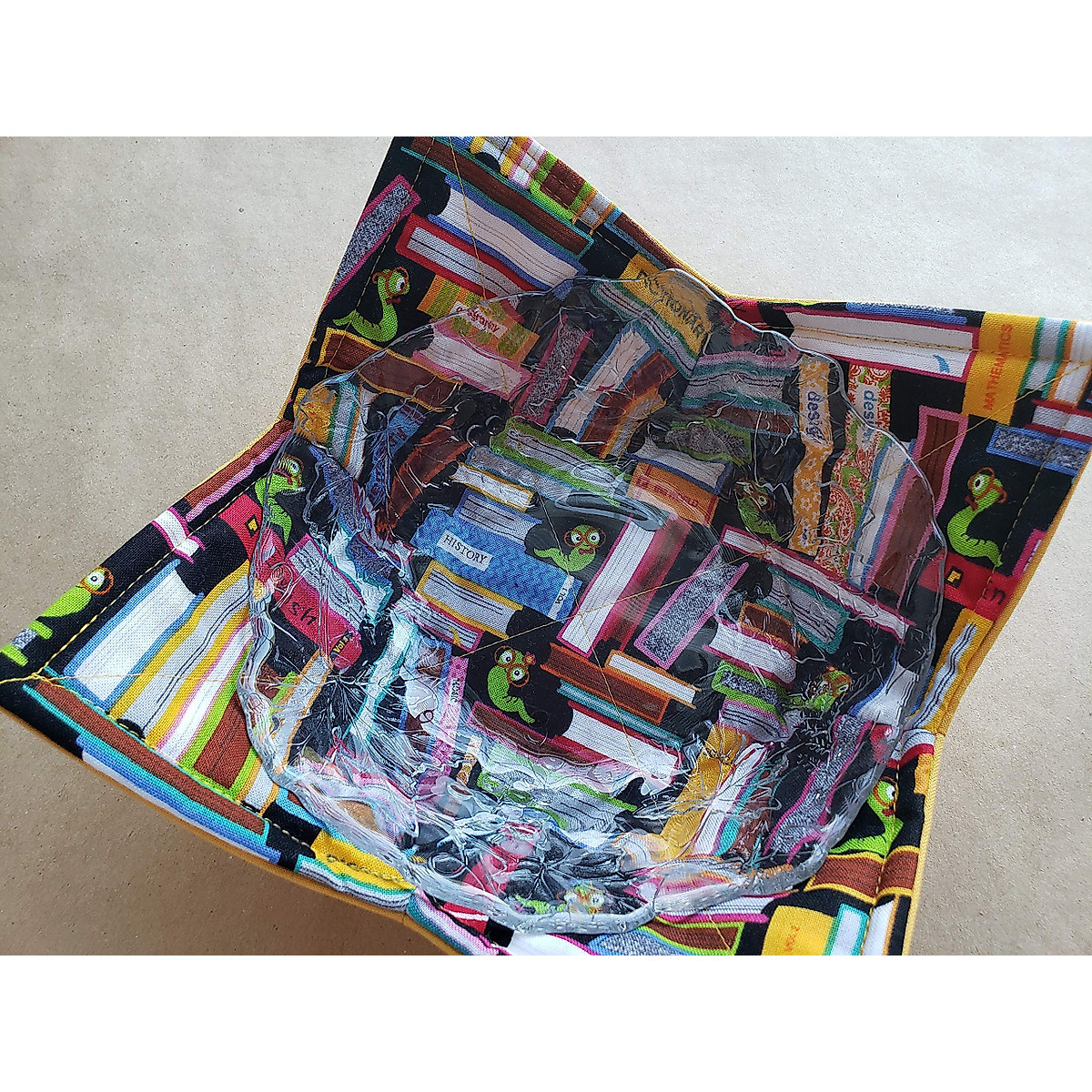 Bookworm Microwave Bowl Cozy Books Library Librarian Bibliophile Reversible Microwave Soup Bowl Holder Handmade Housewarming Hostess Gifts Under 10