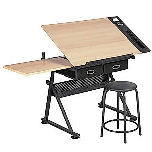 Topeakmart Height Adjustable Drafting Table Drawing Desk Tiltable Tabletop Art Craft Work Station with Stool for Artists Painters Students Adults Teens