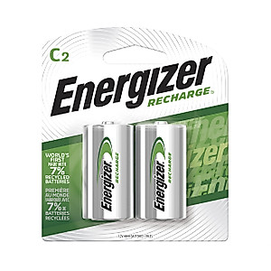 Energizer 2 Precharged Recharg Battery, C, NiMh, PK2 Lighting, Green and Silver (Packaging May Vary), 2 Count