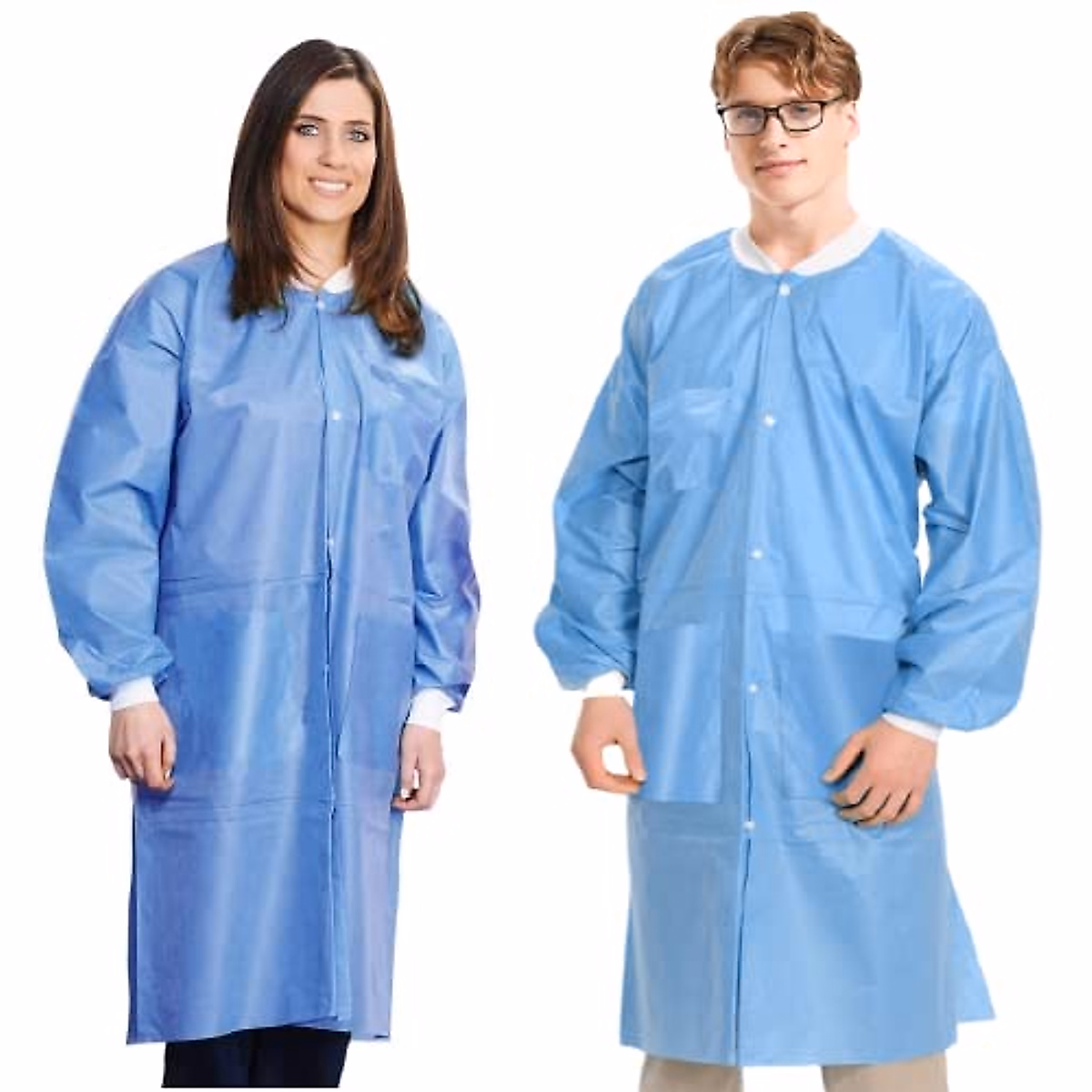 MEDICAL NATION Pack of 10 Disposable Lab Coats - Blue - Durable SMS Knee Length Lab Coat Unisex, Comfortable and Easy to Wear Labcoat, For Hospitals, Pharmacies, Laboratories, Dental Clinics - MEDIUM