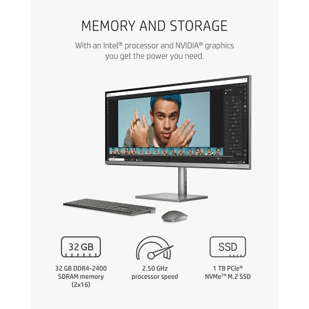 HP Envy 34” All-in-One Desktop, NVIDIA GeForce RTX 3060, 11th Gen Intel Core i7-11700 Processor, 32 GB RAM, 1 TB SSD, WUHD IPS Display, Windows 11 Home, Detachable Magnetic Camera (34-c0050, 2021)