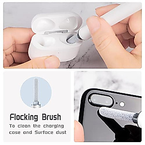 Cleaner Kit for Airpods, Bluetooth Airpods Pro Earbuds Cleaning Kit Pen with Soft Brush Flocking Sponge, Compact Portable Multifunctional Earbuds Cleaning Tool for Airpods, Cellphones, Camera (White)