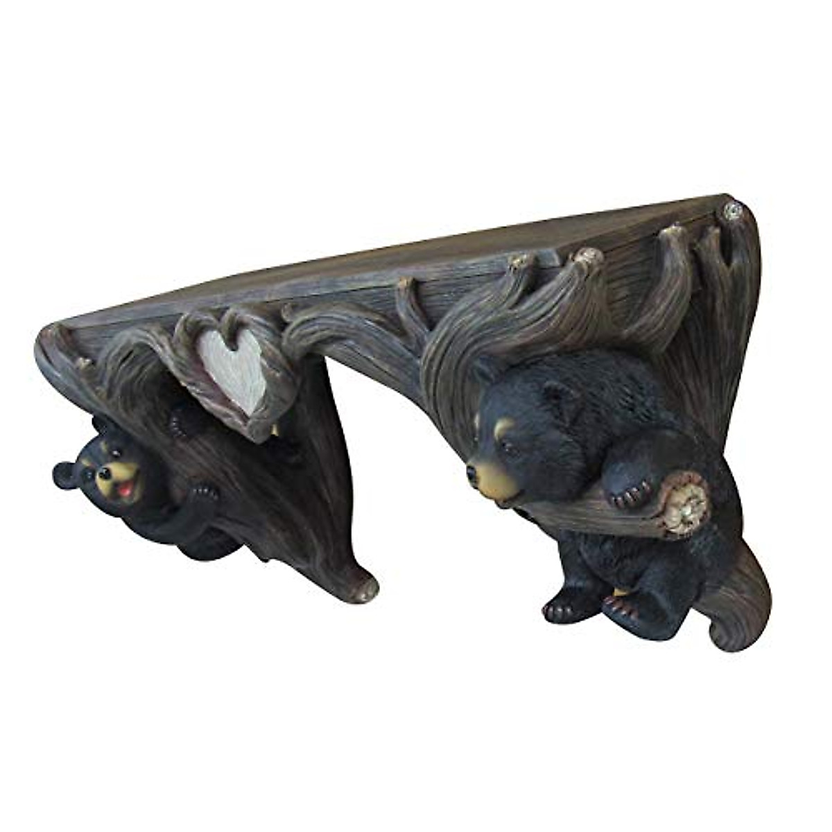 DWK "Wood Love to Hang Out Black Bear Cubs in Tree | Rustic Cabin Décor Floating Shelf | Black Bear Welcome Outdoor Décor | Wall Art | Black Bear Welcome Statue 13.5-inch