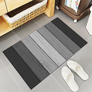 Kitchen Mat 2PCS, Retro Rustic Wood Grain Black White Gray Kitchen Rugs for Kitchen Organization, Anti-Fatigue Kitchen Floor Mats Non-Slip Kitchen Decor Runner Rug, Room Decor Standing Desk Mats