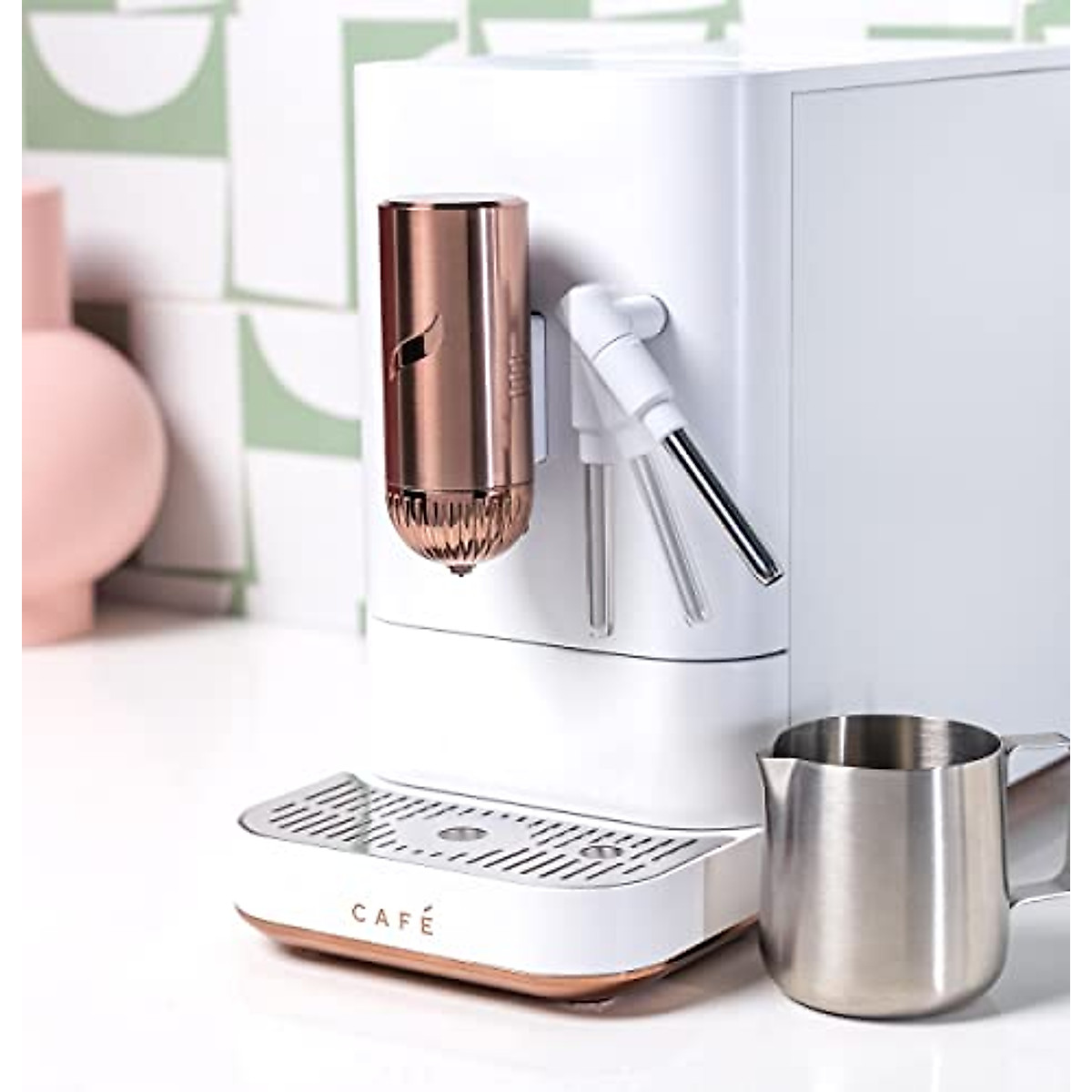Café Affetto Automatic Espresso Machine + Milk Frother | Built-In & Adjustable Espresso Bean Grinder | One-Touch Brew in 90 Seconds | Matte White, 1.2 Liter, (C7CEBBS4RW3)