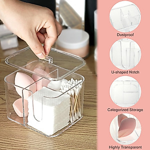 Qtip Holder, Cosmetic Items Storage Dispenser, 4 Compartments Bathroom Canisters for Cotton Swab, Cotton Ball, Cotton Pad Organizer, Clear Acrylic Containers with Lid for Bathroom Vanity Countertop
