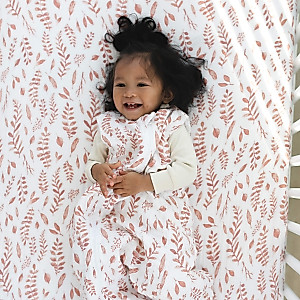 Bebe au Lait Classic Muslin Crib Sheet, 100% Cotton Muslin, Fits Standard Crib Mattress - Pink Leaves