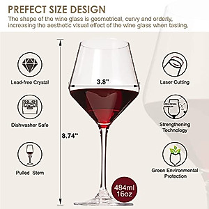 coccot Wine Glasses,White Red Wine Glasses Set of 6,Lead-Free Premium Crystal Clear Glass,Hand Blown Italian Style Burgundy Long Stem Wine Glasses,Great Gift Packaging(16oz,6pack)