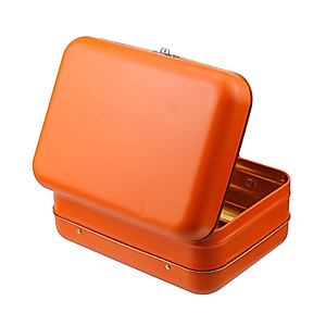 WDONAY Sturdy Metal Storage Box with Lid Large Container with Handle Tin Box with Buckle Latch(Orange)