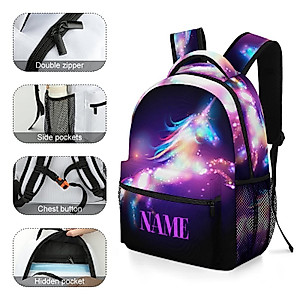 Custom Galaxy Purple Unicorn Backpack for Kids Boys Girls, Children Personalized Backpack with Name Text Customized Daypack Schoolbag for Student Bookbag
