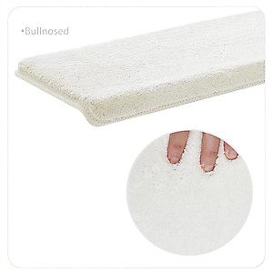 PURE ERA Carpet Stair Treads Ultra Plush 9.5" X 30"Soft Bullnose Indoor Stair Protectors Pet-Friendly Non-Slip Skid Resistant Tape Free Washable Reusable(2 Pieces,White)