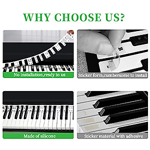 FRDERN Piano Notes Guide for Beginner, Removable Piano Keyboard Note Labels for Learning, Piano Accessories for 88-Key Full Size, No Need Stickers, Made of Silicone, Reusable… (Black)