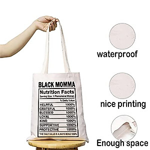 JXGZSO Black Mom Nutrition Facts Tote Bag Melanin Mother Gift African American Gifts for Women (Black Momma tote)