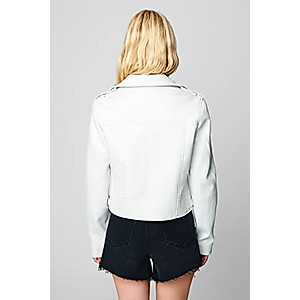 [BLANKNYC] Womens Luxury Clothing Vegan Leather Moto Jacket With Zipper Pocket Detail, Comfortable & Stylish Coat, Ice Breaker, X-Small