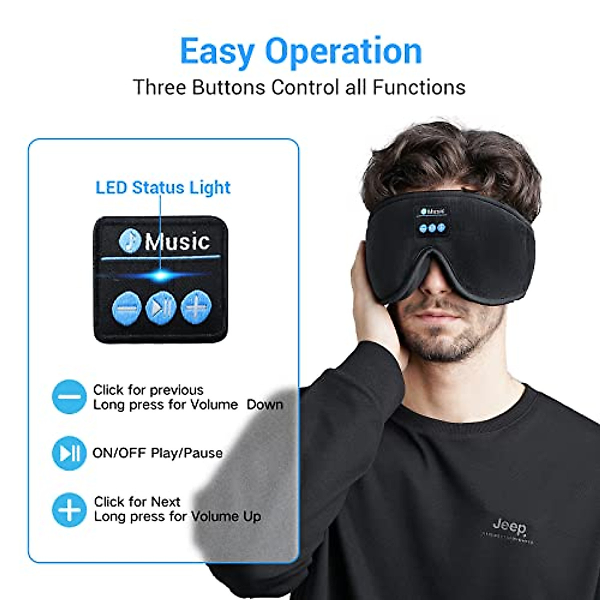 Bluetooth 3D Eye Mask for Sleeping, Sleep Mask with Wireless Headphones Wireless Music Sleeping Eye Mask Washable Earbuds for Side Sleeper, Air Travel, Office Nap, Meditation (Black)
