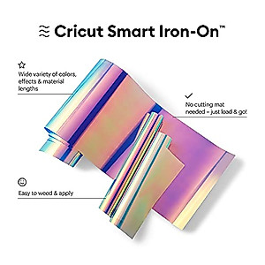 Cricut Smart Holographic Iron On Vinyl (13 in x 9 ft), Heat Transfer Iron On Vinyl for DIY Crafting, Stickers & Designs for Apparel, Easy Cut & Weed, Cricut Explore 3 & Maker 3, Translucent Blue