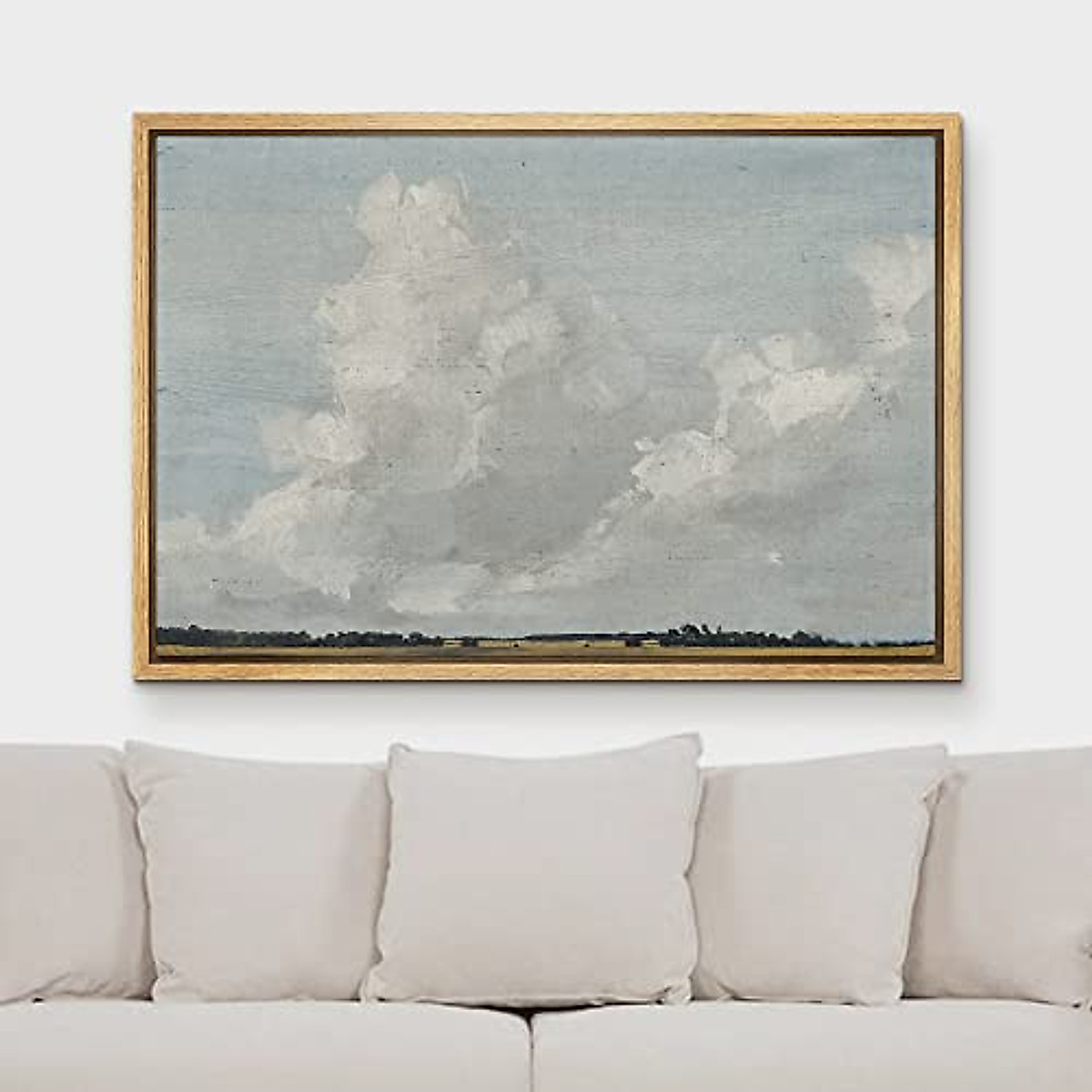 MUDECOR Framed Canvas Print Wall Art Gray Clouds Over Rustic Field Landscape Nature Wilderness Illustrations Modern Art Farmhouse/Country Cool for Living Room, Bedroom, Office - 24"x36" Natural