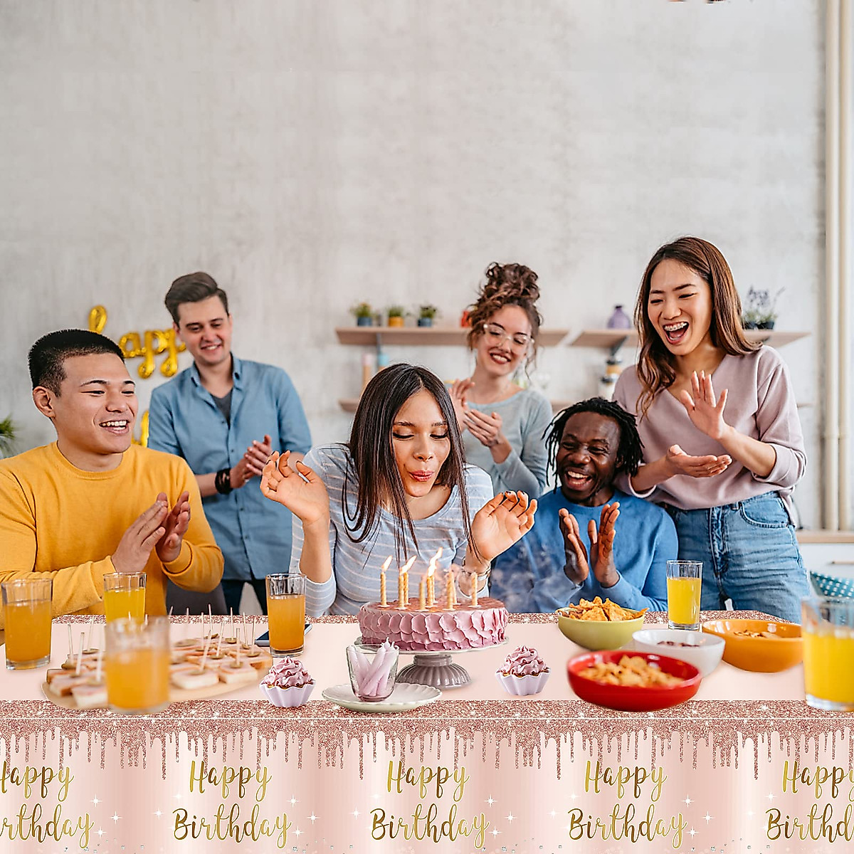 3 Pcs Pink Rose Gold Happy Birthday Tablecloth Decorations for Women, Happy Birthday Table Cover Party Supplies, 16th 21st 30th 40th 50th Birthday Plastic Disposable Rectangular Table Cloth Decor
