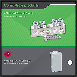 Square D by Schneider Electric PK4GTACP 4 Terminal Ground Bar Kit, Pack of 1, Silver