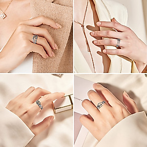 SAILIMUE 925 Sterling Silver Anxiety Ring For Women Men Fidget Rings For Anxiety Spinning Bead Adjustable Stacking Spinner Band Ring