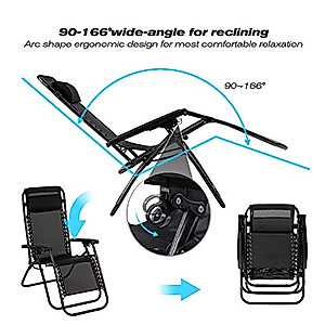 HCB Zero Gravity Chair Patio Folding Lawn Lounge Chairs Outdoor Lounge Gravity Chair Camp Reclining Lounge Chair with Pillows for Vacation (Black)