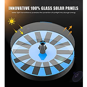 GAIZERL Solar Fountain Bird Bath Fountains Upgraded 100% Glass Panel, Solar Powered Water Fountain Pump with 8 Nozzle & 4 Fixer for Garden, Pond, Pool, Patio, Fish Tank, Outdoor - No Battery Needed