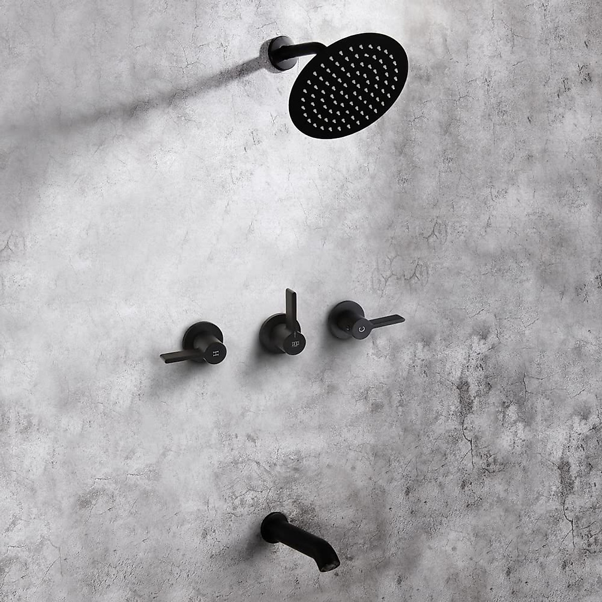 Matte Black 3 Handle Shower Faucet Set with Tub Spout, Tub and Shower Trim Kit with Rough-in Valve, Bathroom Rain Mixer Shower System, Rainfall Bathtub Shower Faucets