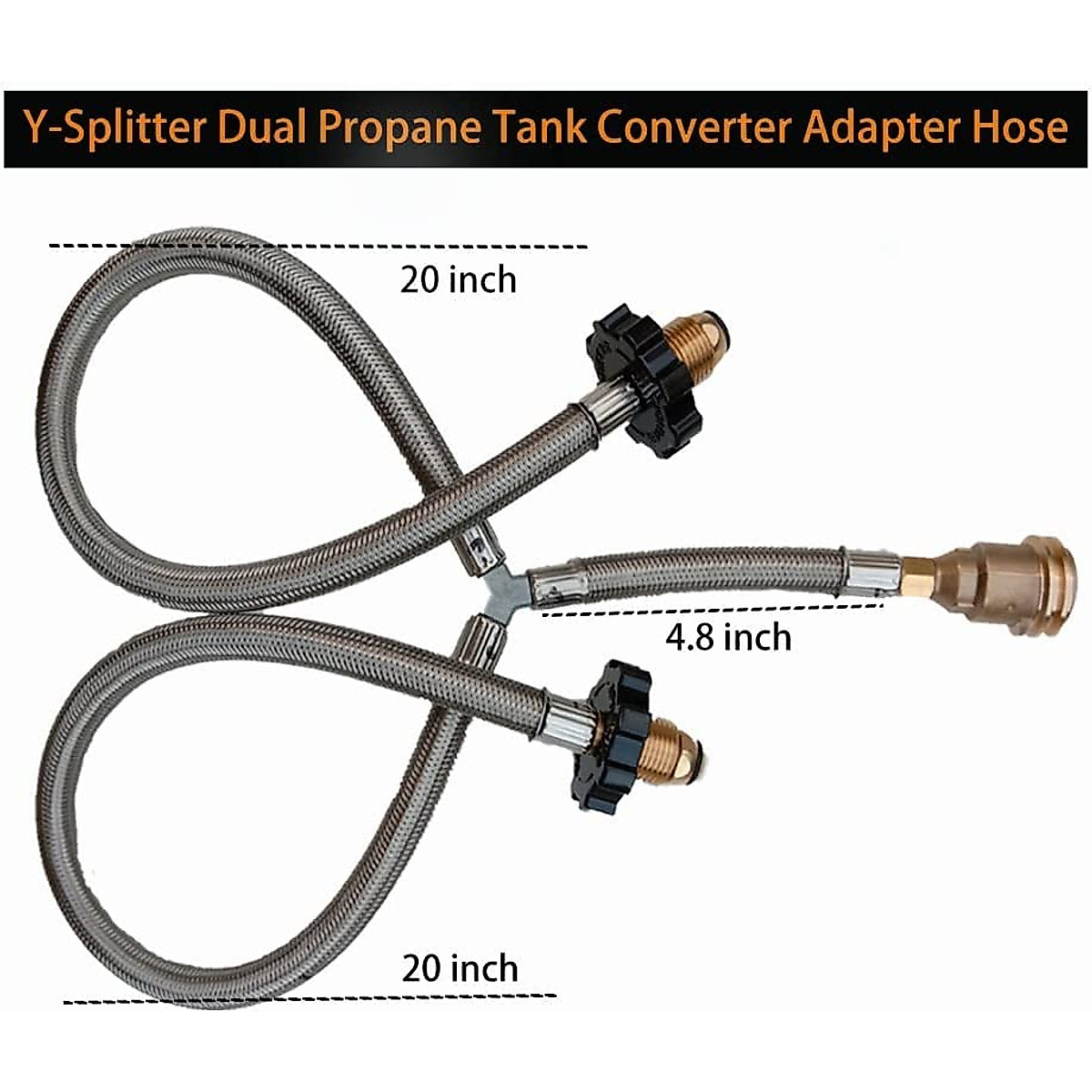 Upgraded Stainless Braided Y-Splitter Dual Propane Tank Connection Hose Kit,Two Way POL & QCC1 Regulator Exit Adapter to Connect 5-100lbs Cylinder Tank for Heater Grill BBQ and Other Propane Equipment