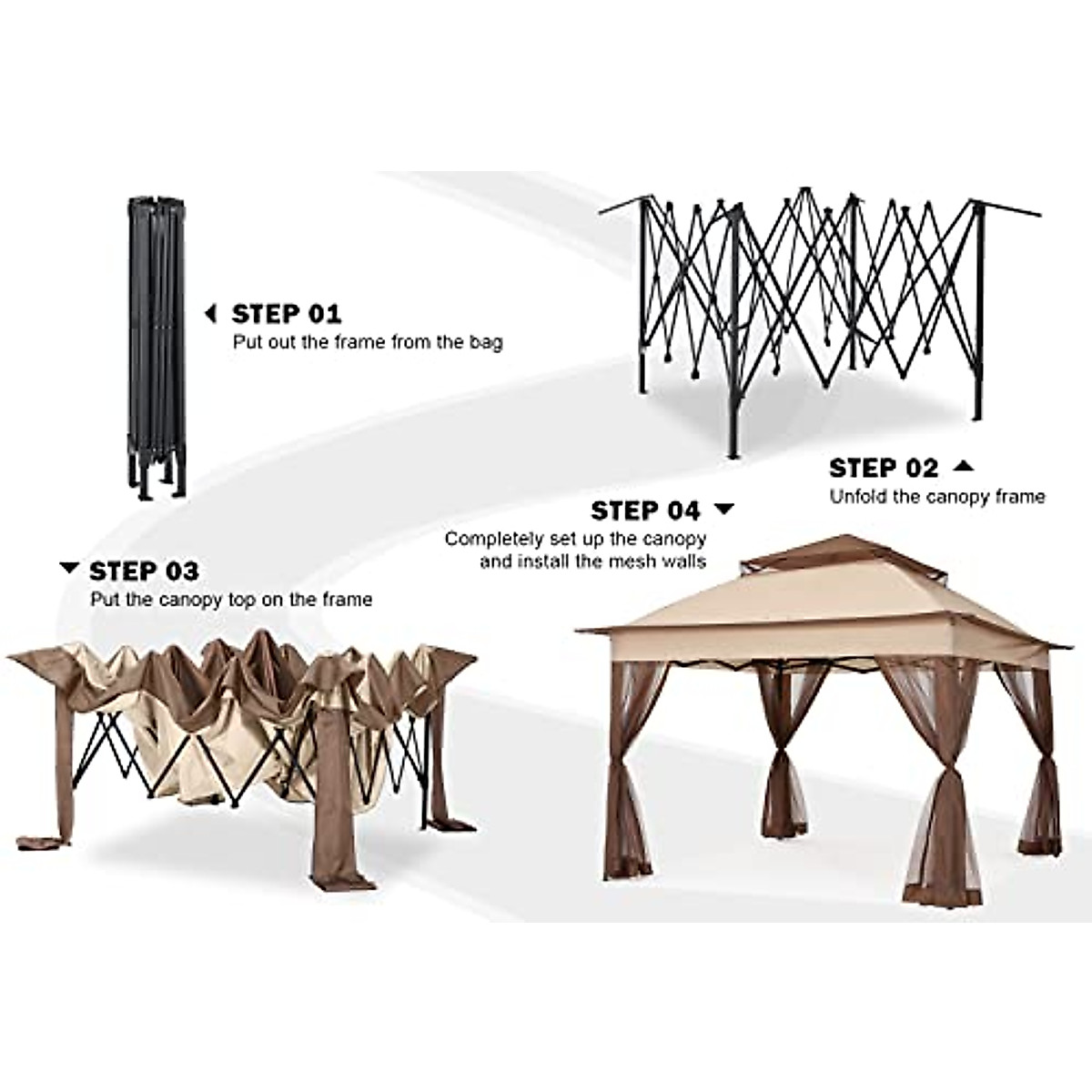 COOSHADE 11x11Ft Easy Pop Up Gazebo Tent Instant Outdoor Canopy Shelter with Mosquito Netting Walls(Beige)